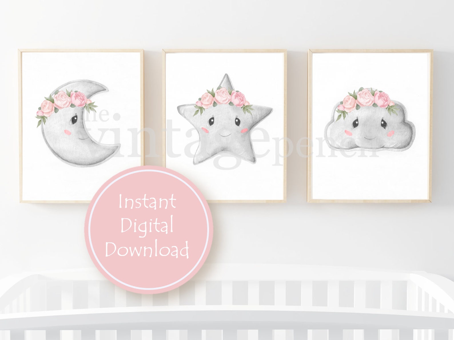 Moon and Stars Nursery, Girls Room Decor, Moon and Star Prints, Girl ...