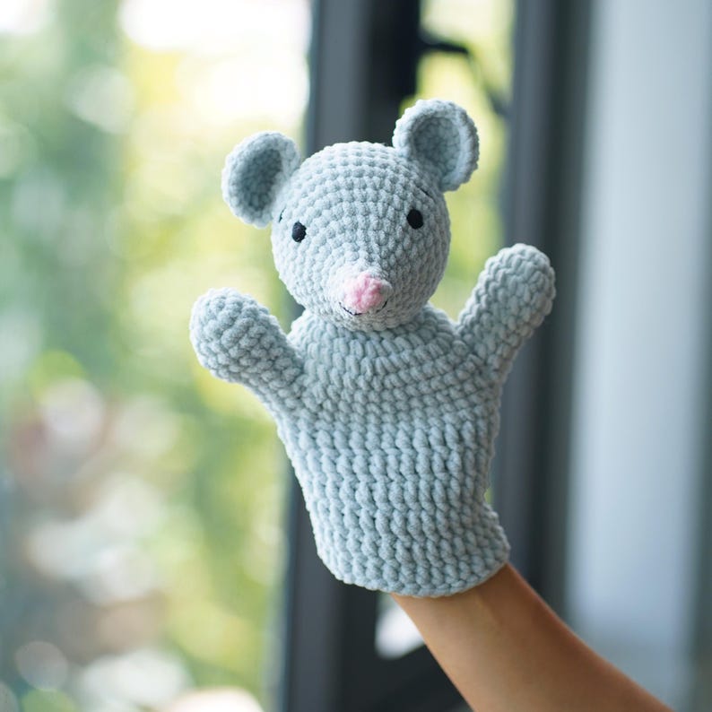 Crochet Animal Hand Puppet: Fox, Bear, Bunny, Pig, Wolf, Mouse Puppet ...