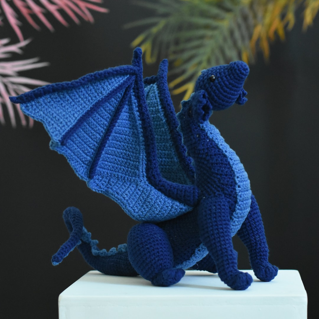 Handmade Midnight Blue Crochet Dragon Amigurumi Toy - Etsy