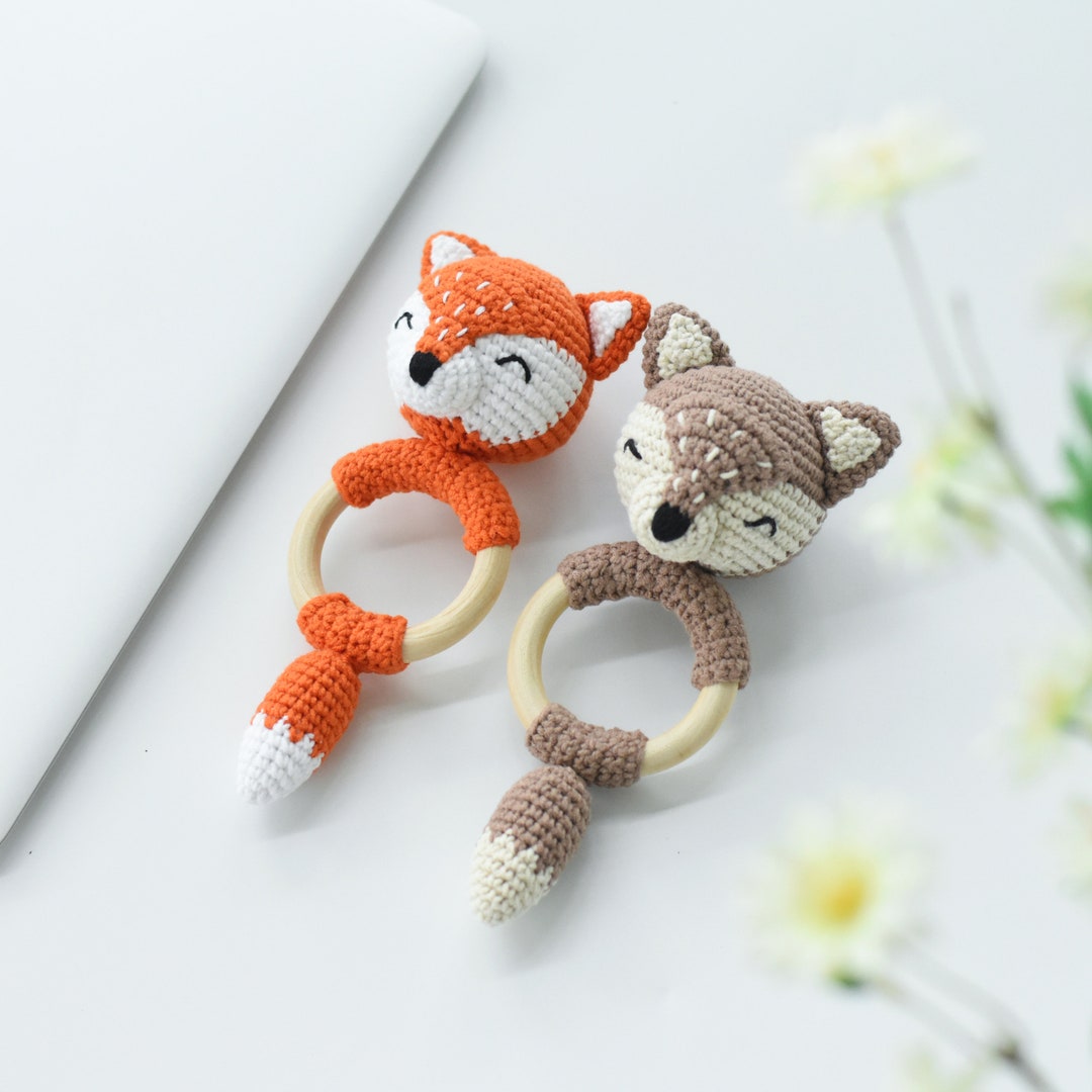 Cute Fox Rattle Crochet Amigurumi Gift - Crochet Fox Teething Ring ...