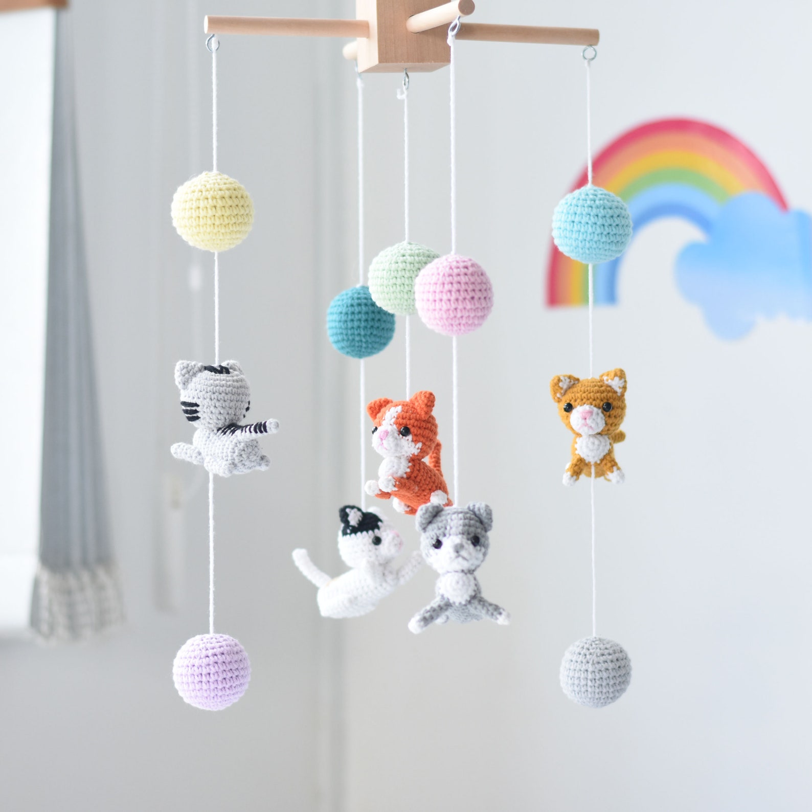Crochet Kitten Crib Mobile: Handmade Cat Amigurumi Nursery Decor - Etsy