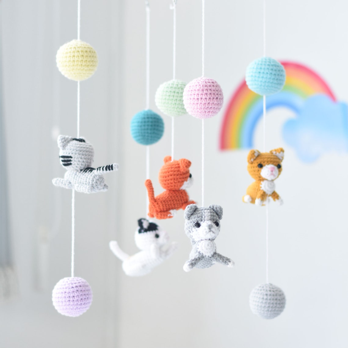 Crochet Kitten Crib Mobile: Handmade Cat Amigurumi Nursery Decor - Etsy