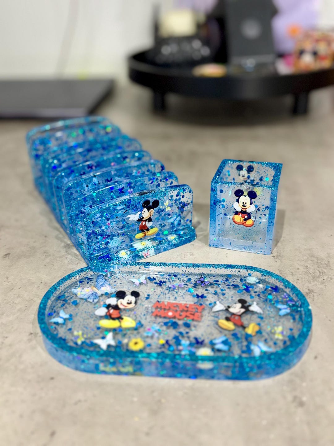 Set of 3 Epoxy Resin Handmade Coin Tray, Notes Tray and Sharpie Holder ...