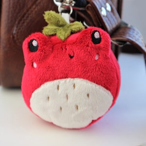 Strawberry Frog Keychain Plush Oversized Fruit Froggy Key Ring Handmade ...
