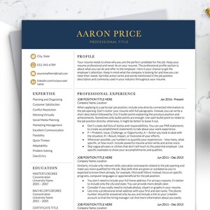 Modern Professional Resume Template Word Blue and Gold - Etsy