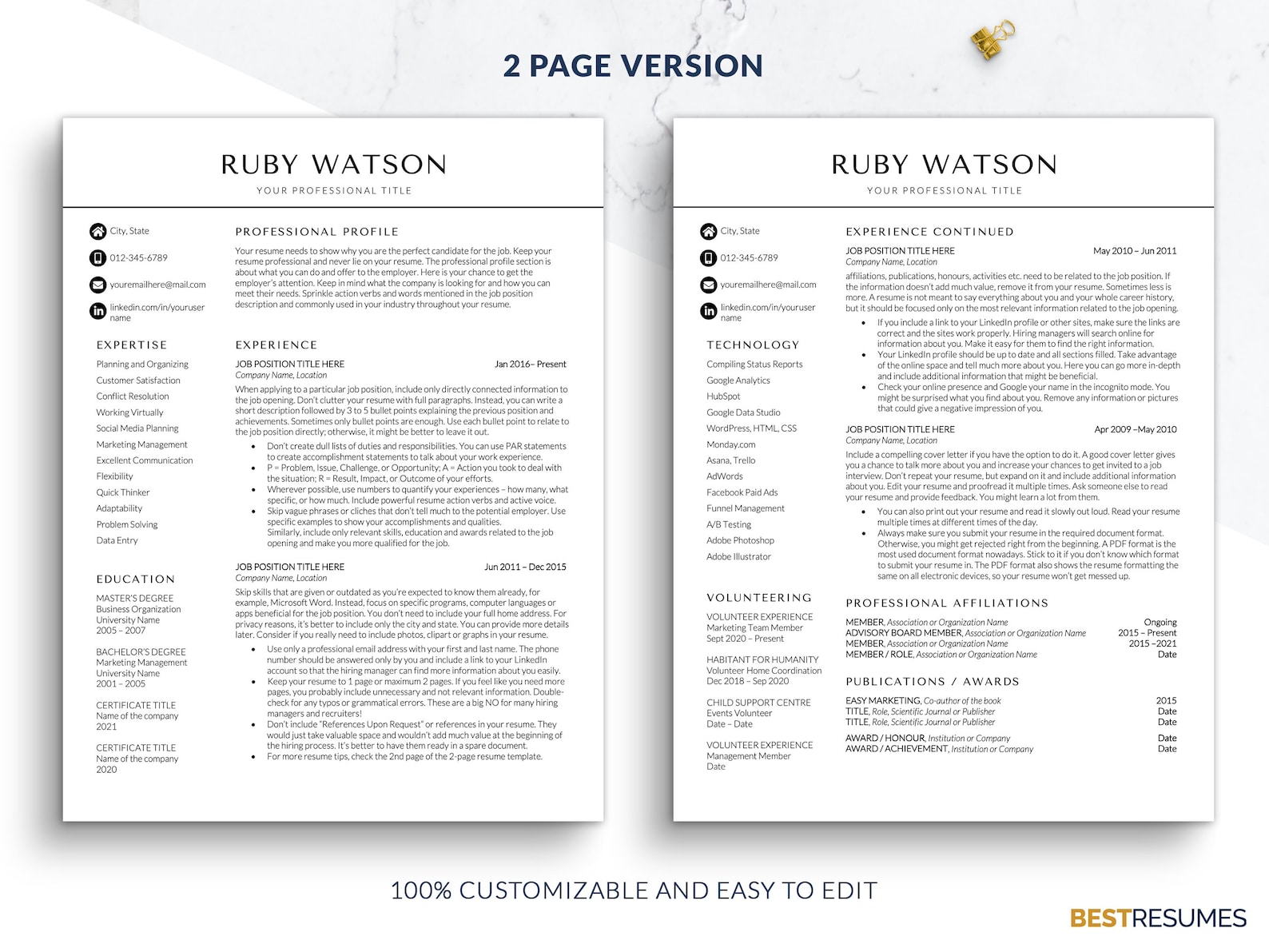 Minimalist Modern Resume Templates Word, Two Column Resume Template ...