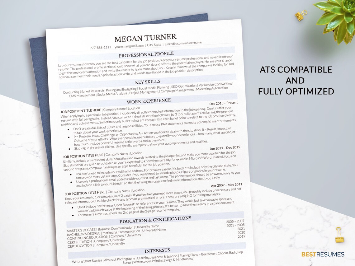 Modern Clean ATS Friendly CV Template Google Docs, Word, Mac Pages, ATS ...