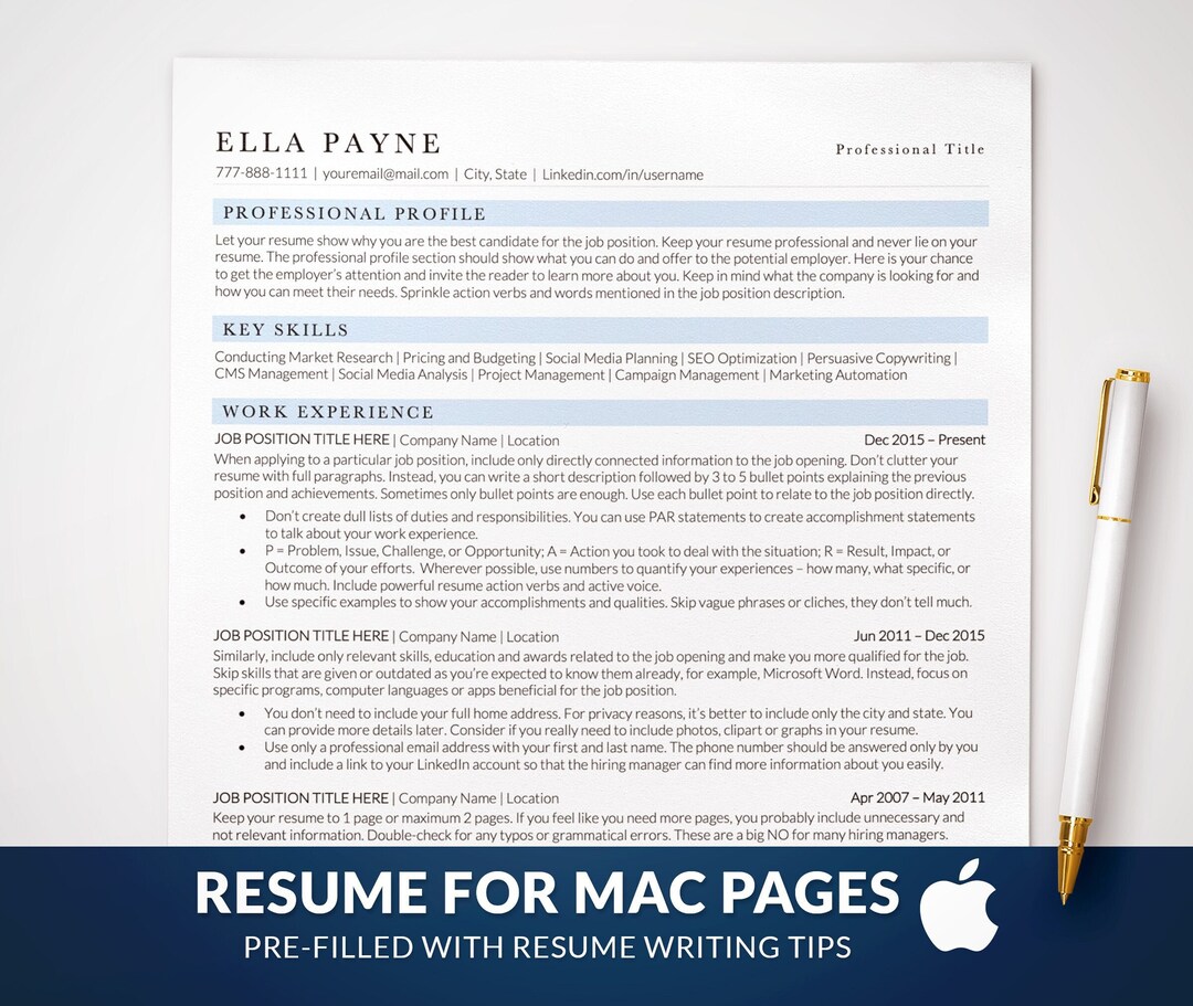 ATS Friendly Resume for Apple Mac Pages, MS Word, Google Docs, ATS Ceo ...