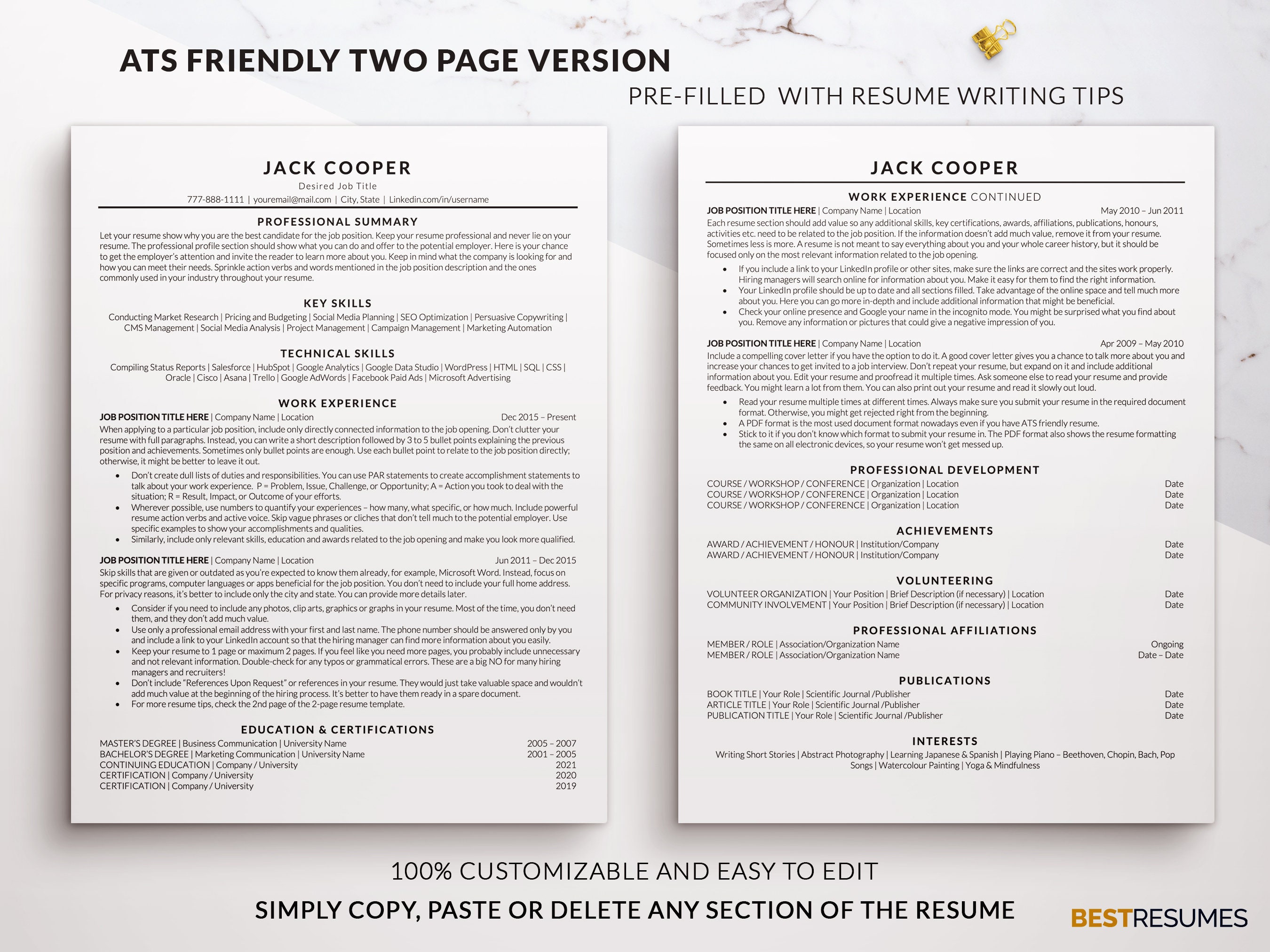 ATS Friendly Resume Template Google Doc, Word, Mac Pages, Simple ATS ...