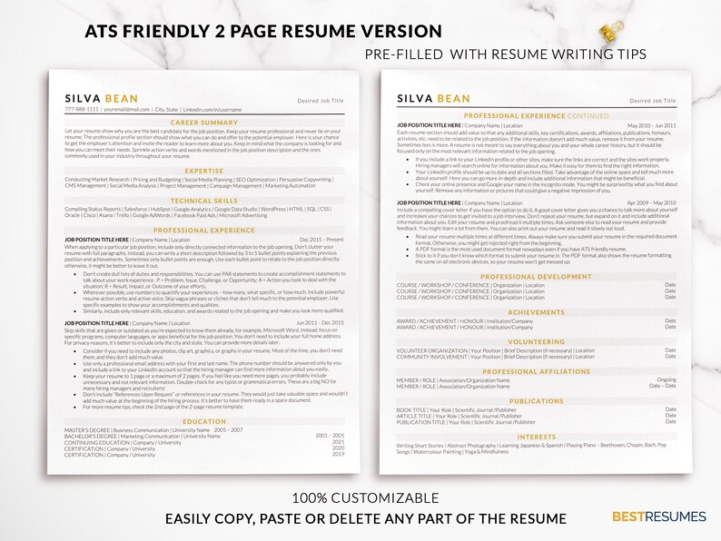 Clean ATS Friendly Resume Template for Word, Google Docs, Mac Pages ...