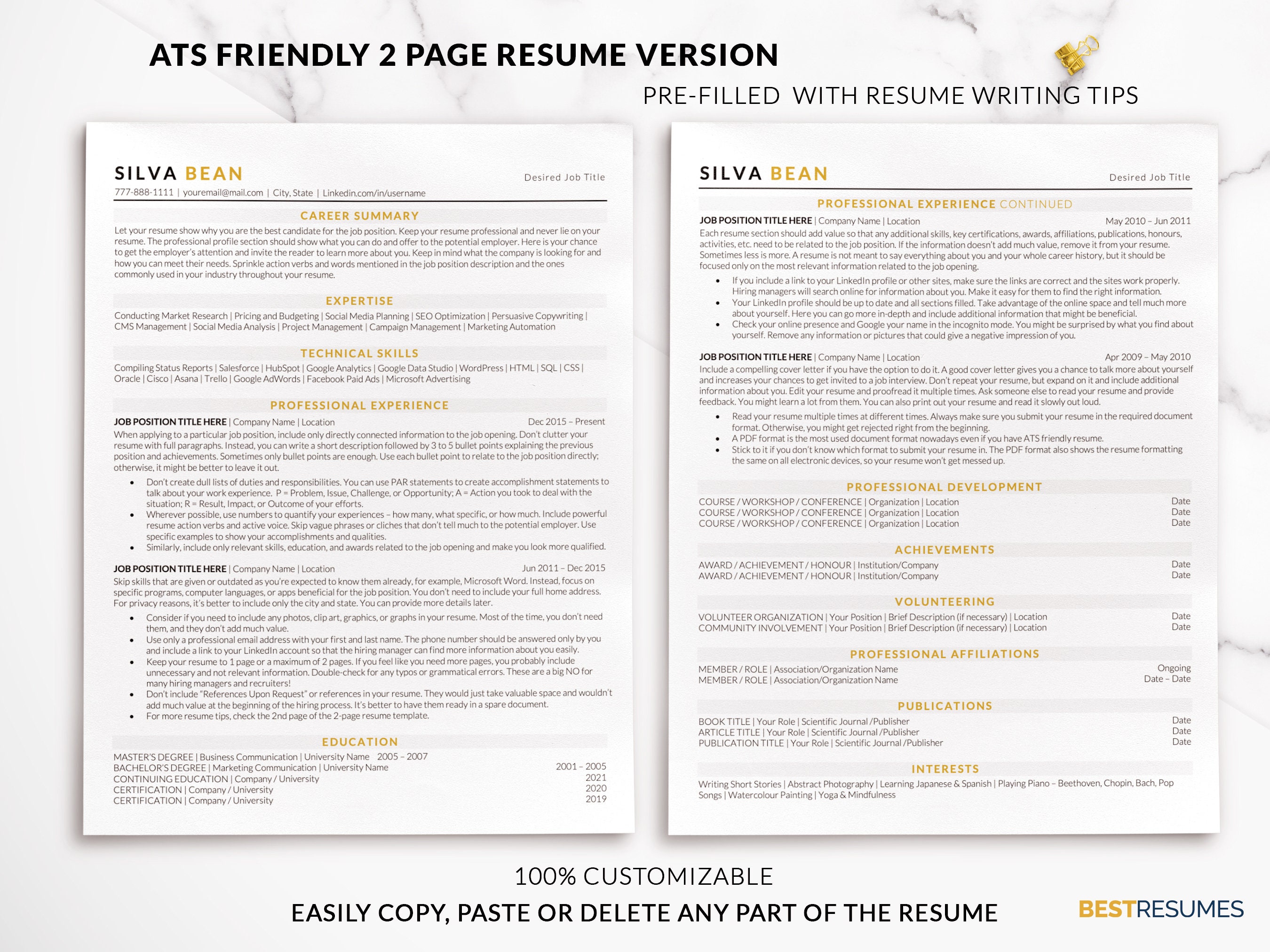 Clean ATS Friendly Resume Template for Word, Google Docs, Mac Pages ...