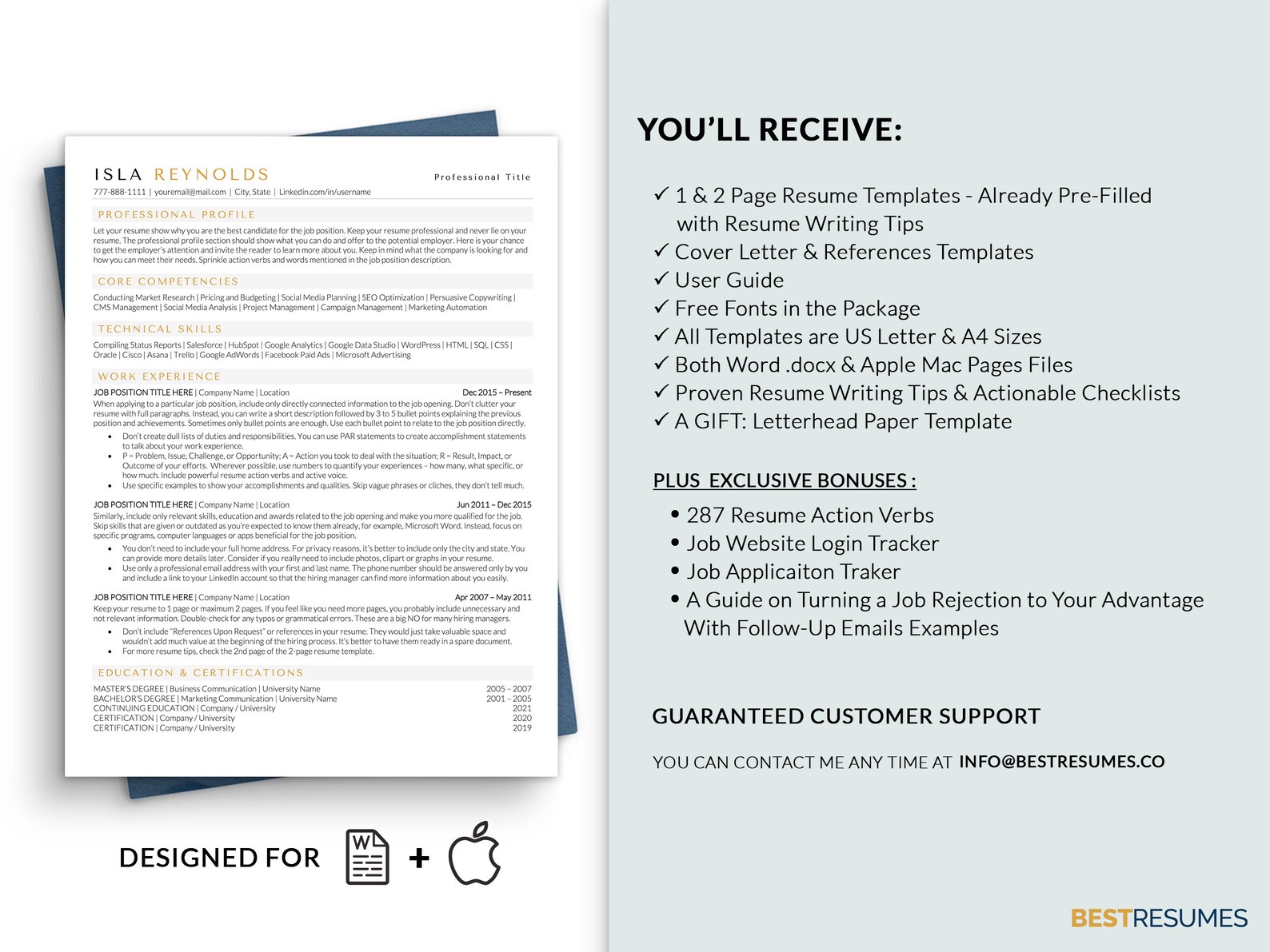 ATS Resume Template, Modern Executive Resume Template, Word, Apple Mac ...