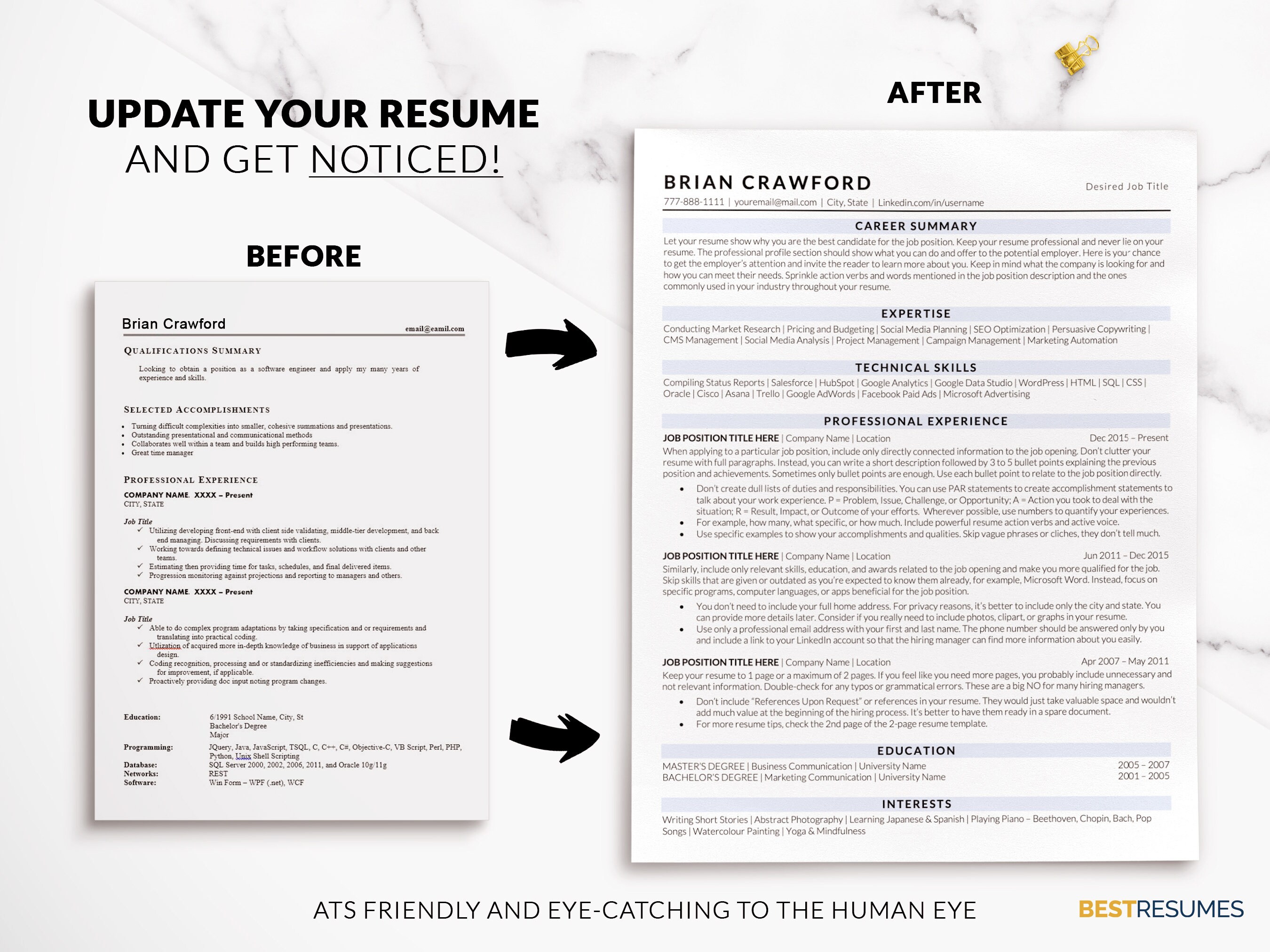Professional Simple ATS Friendly Resume Template for Word, Mac Pages ...