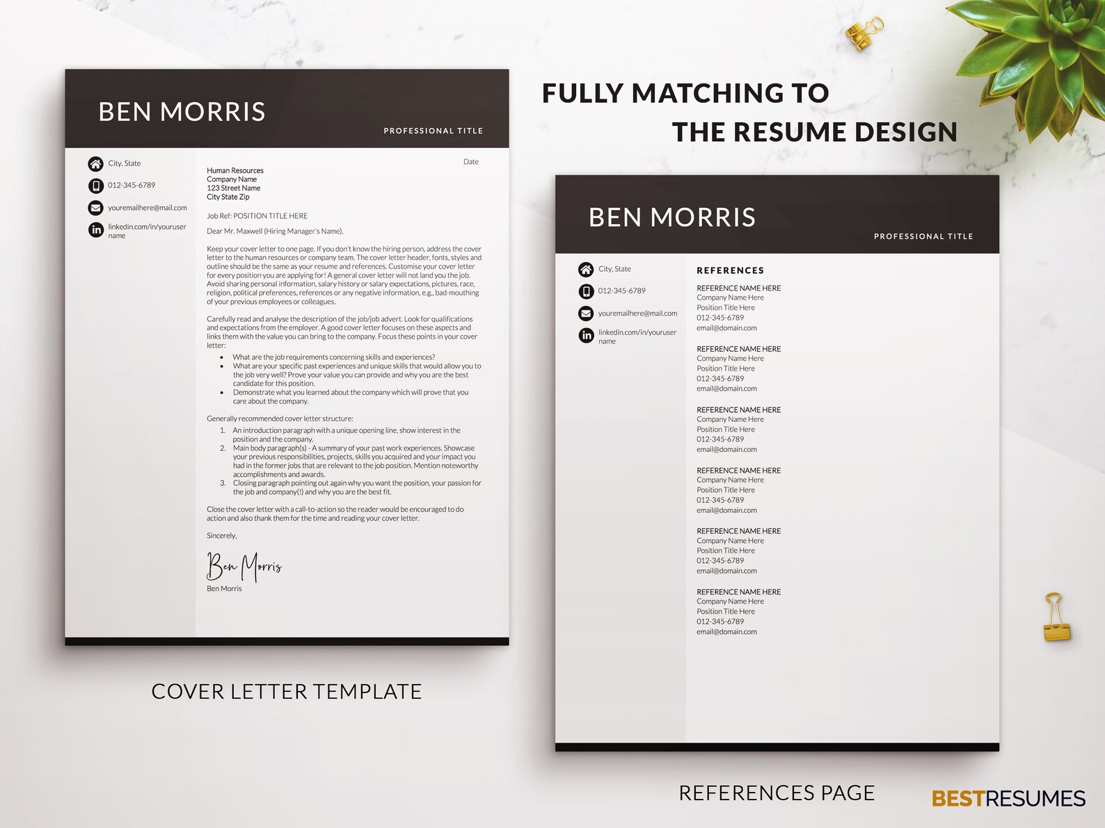 Modern Two Column Resume Template for Word Executive Resume - Etsy