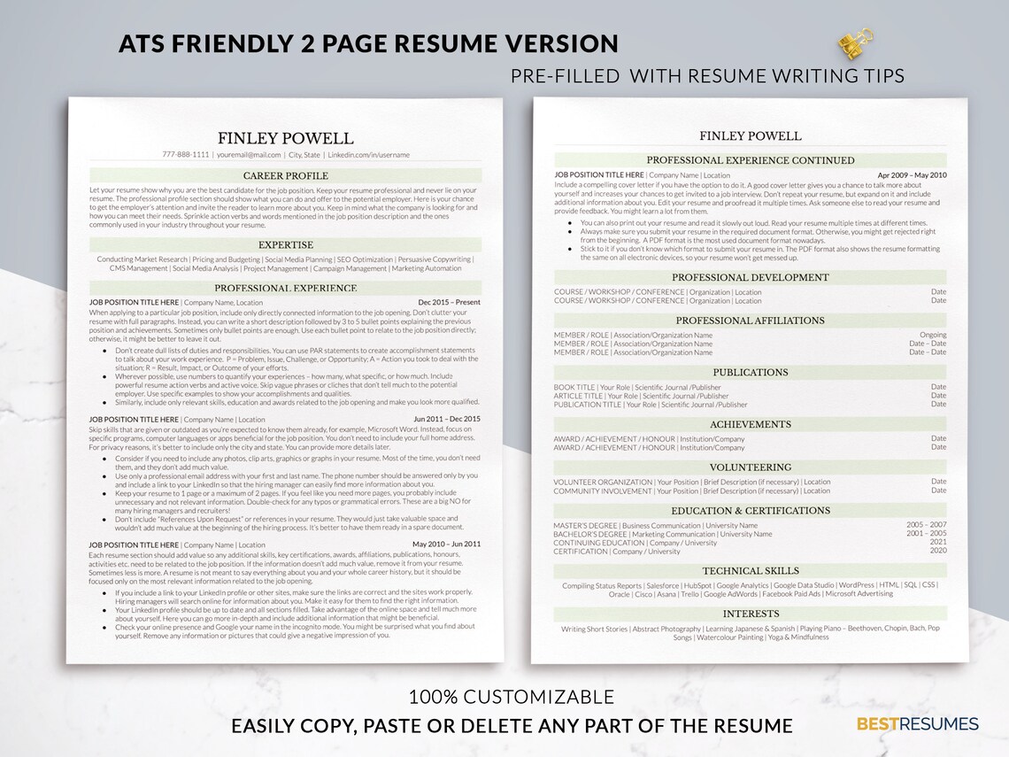 ATS Friendly Resume Template Google Docs, Word, Mac Pages, Professional ...
