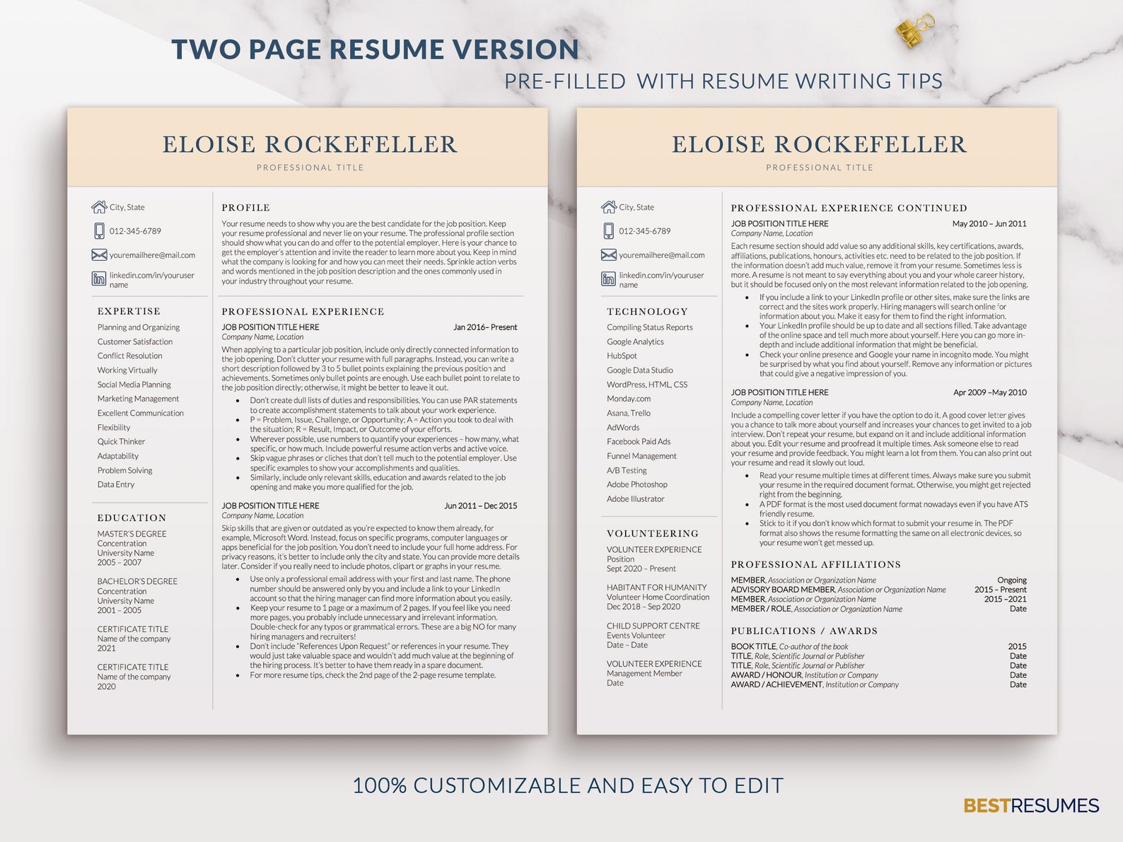 Professional Resume Template for Word With Modern Clean Resume Design ...