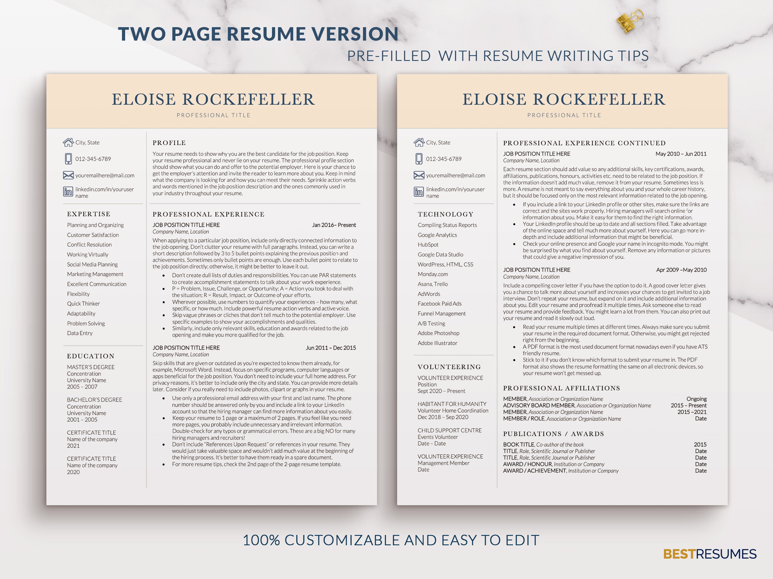 Professional Resume Template for Word With Modern Clean Resume Design ...
