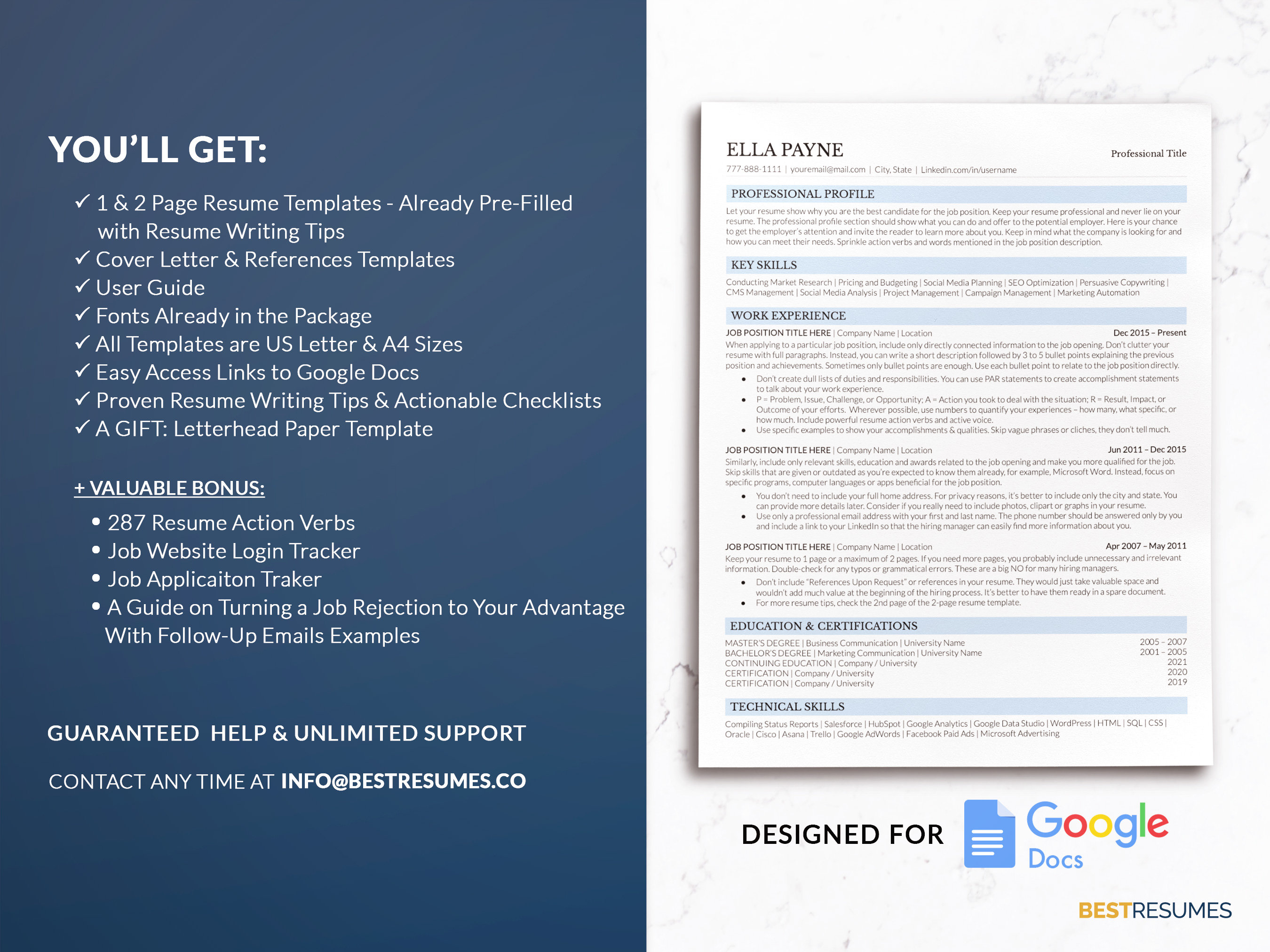 Executive Resume Template Google Docs, Word, Mac Pages, ATS Friendly ...