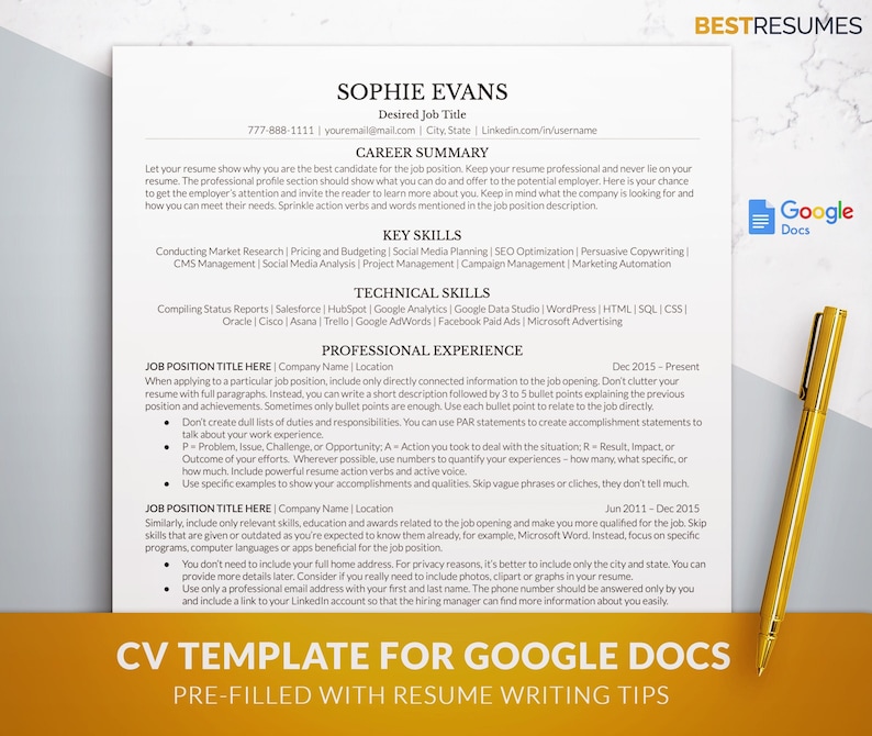 Professional ATS Friendly CV Template Google Docs Simple Ats - Etsy