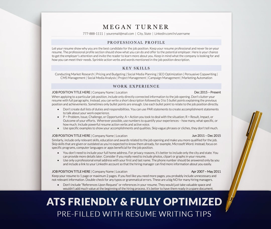 ATS Friendly Executive Resume Cv Template, Timeless ATS Resume Template ...