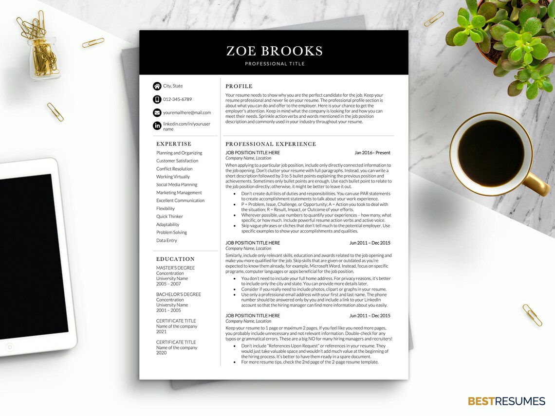 CEO Executive Resume Template Word Modern Professional - Etsy