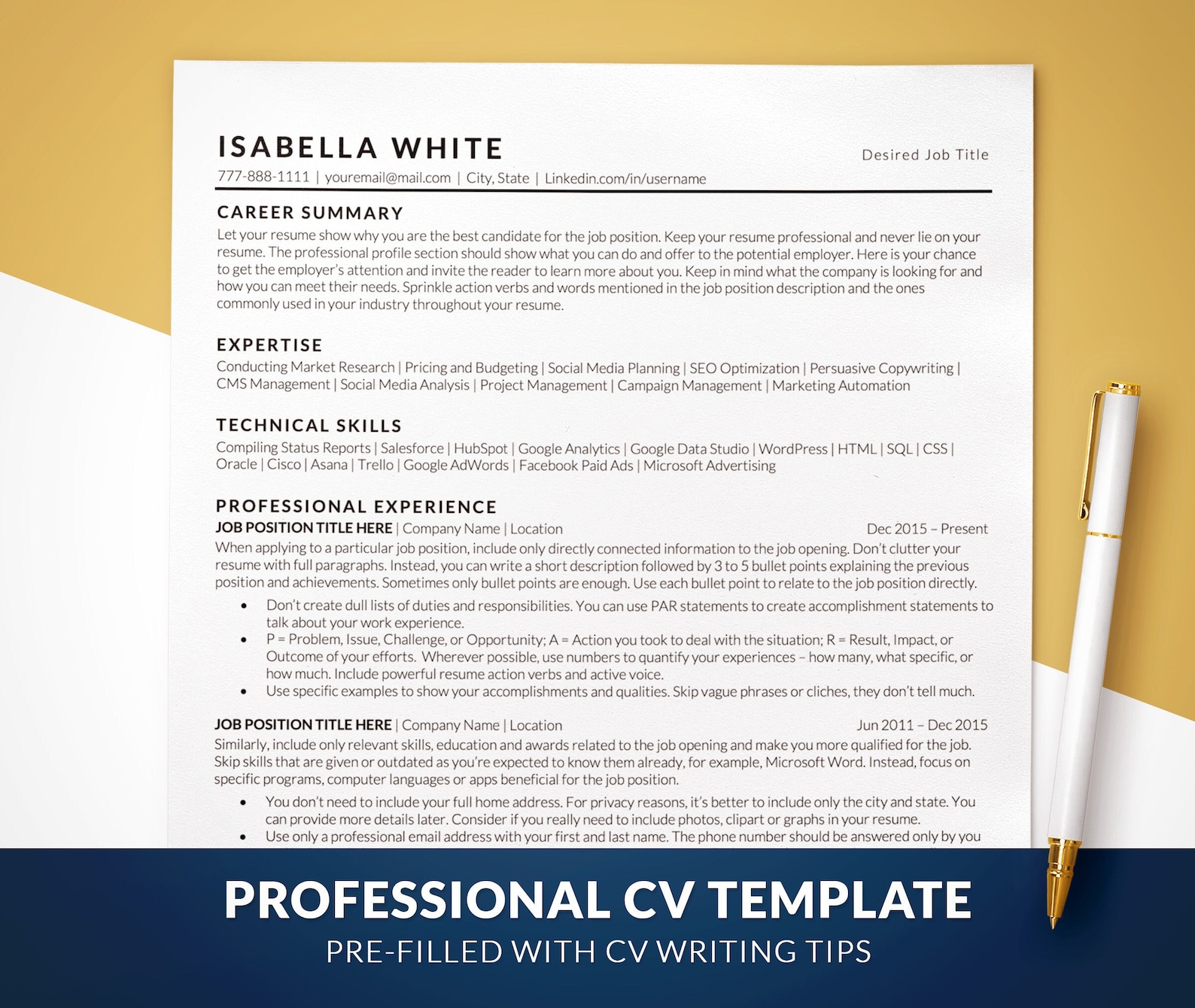 ATS Friendly CV Template, Professional CV Template for Word, Mac Pages ...
