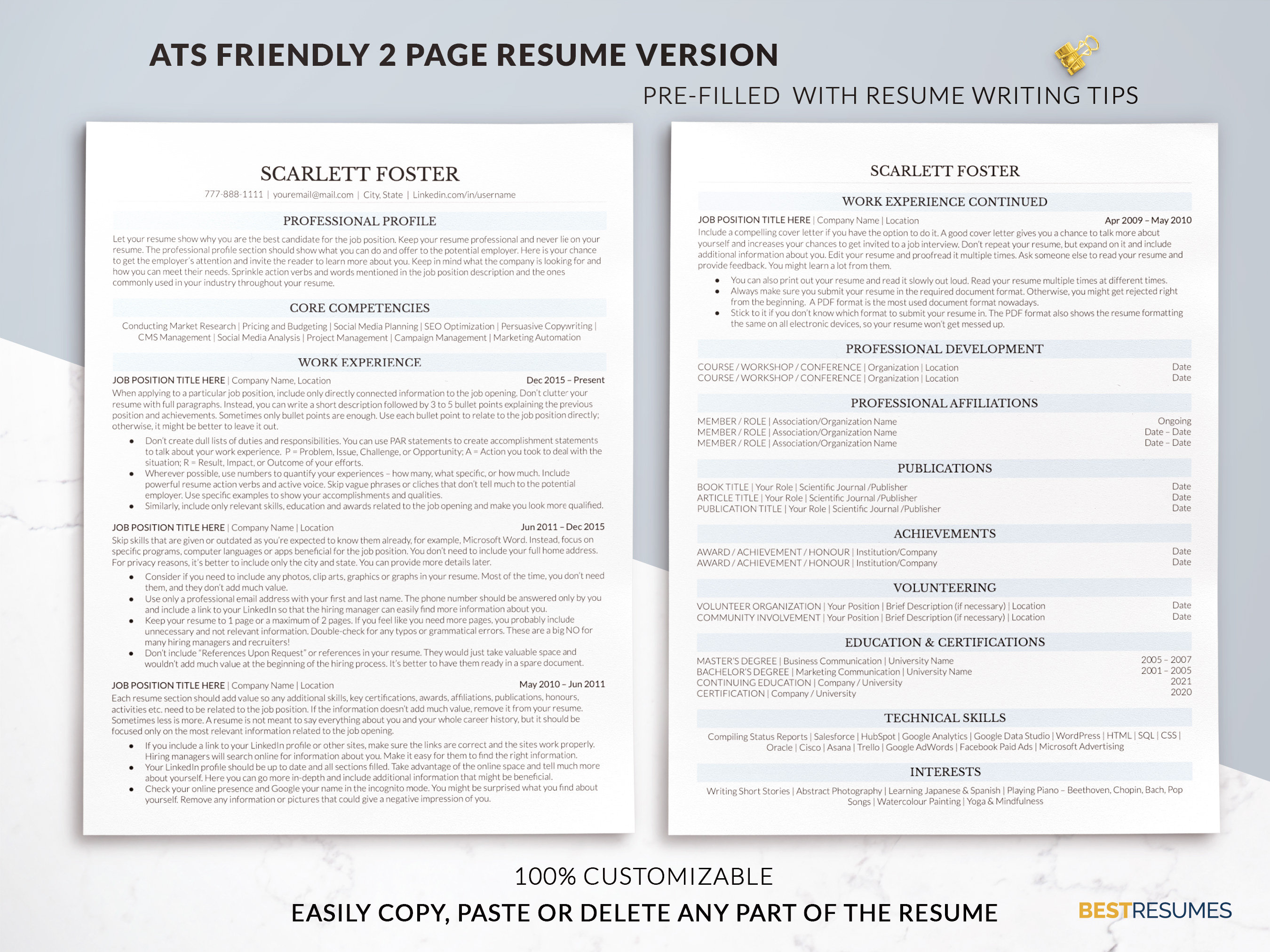 ATS Friendly Resume Template Google Docs, Word, Mac Pages, Professional ...