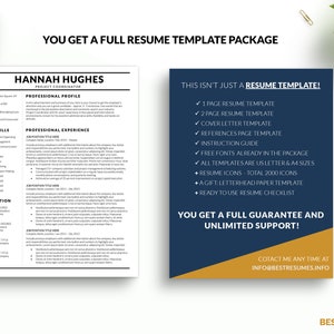 Modern Professional Resume Template Word 1 & 2 Page Resume Two Column ...