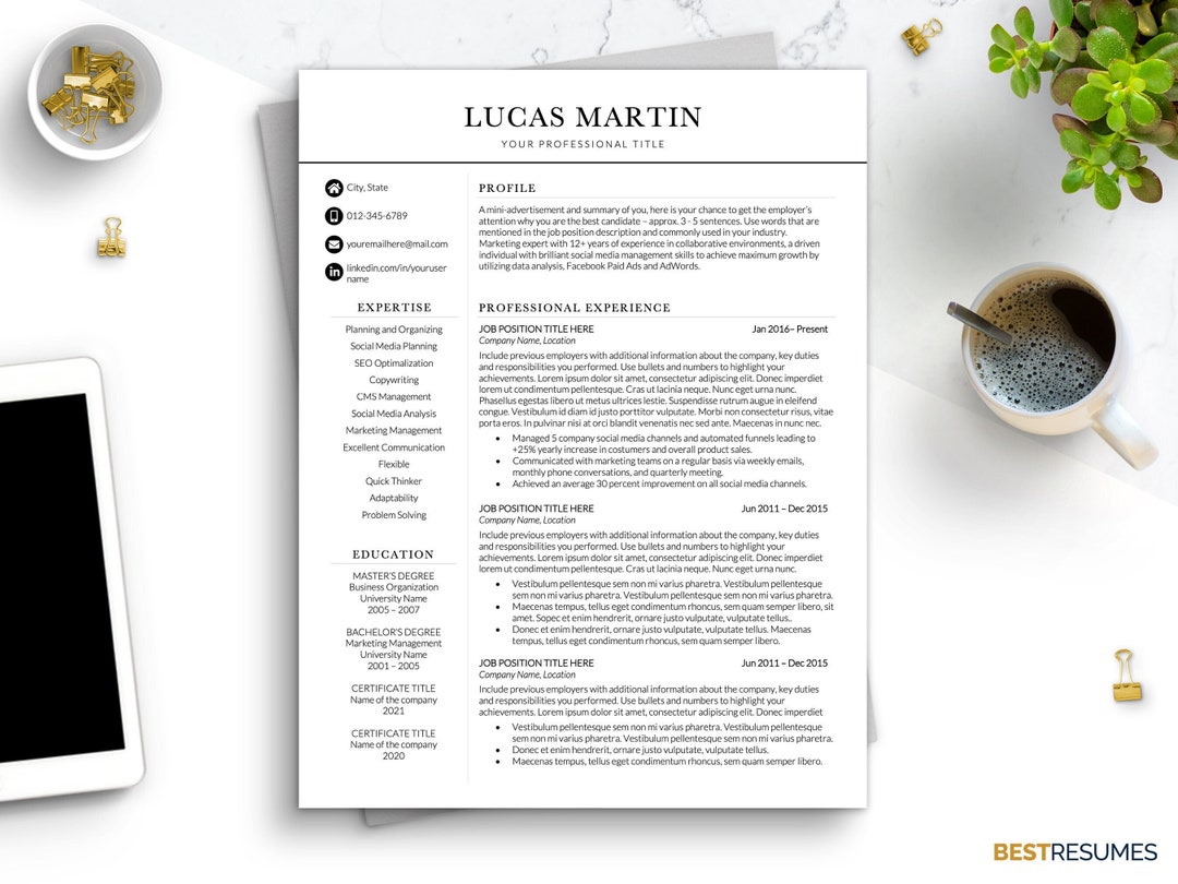 Minimalist Two Column Resume Template for Word, Professional Resume ...