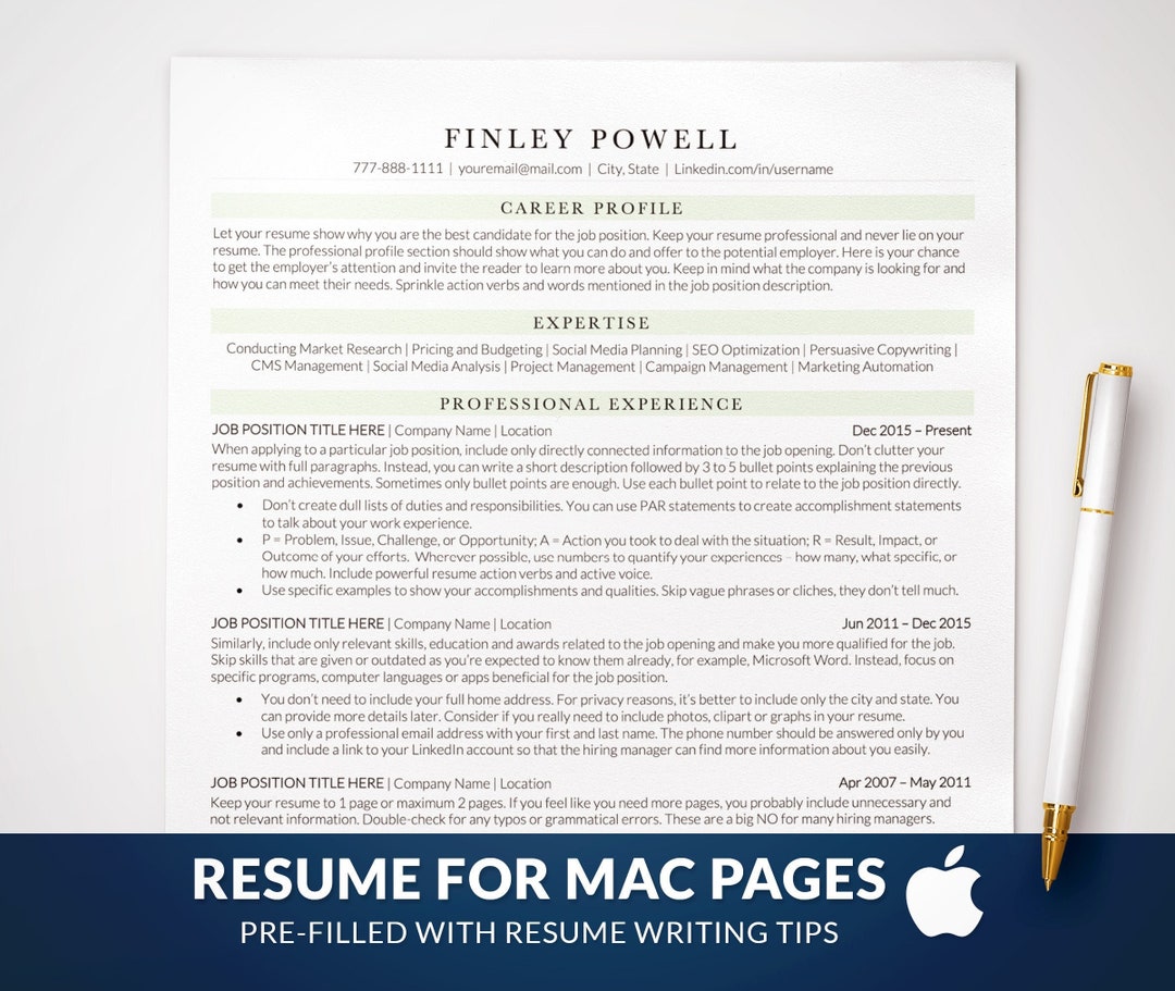 Basic Chronological Resume Template Apple Pages, CV Template Mac Pages ...