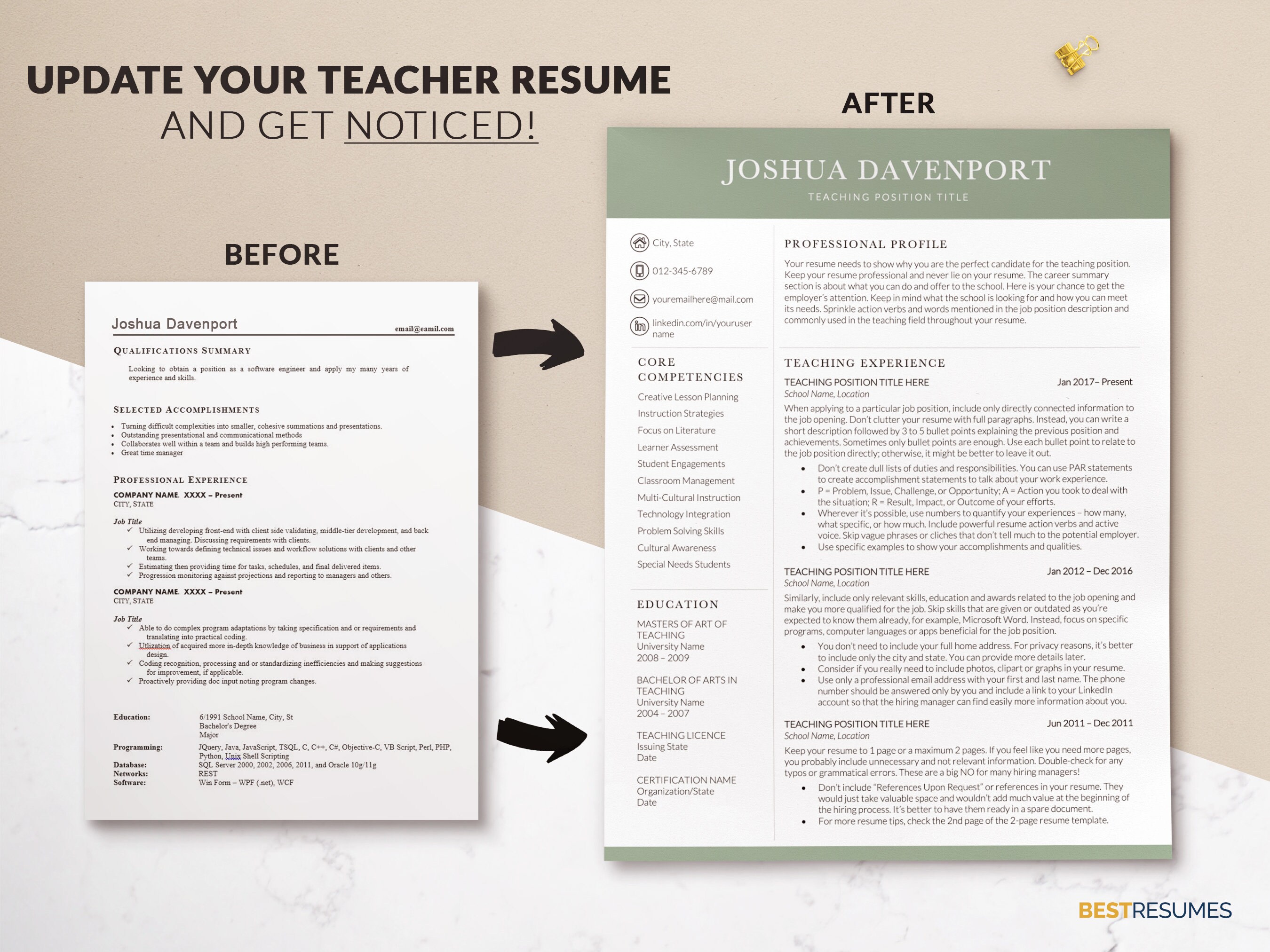 Professional Resume for Teachers Template in Word, Modern Educator ...