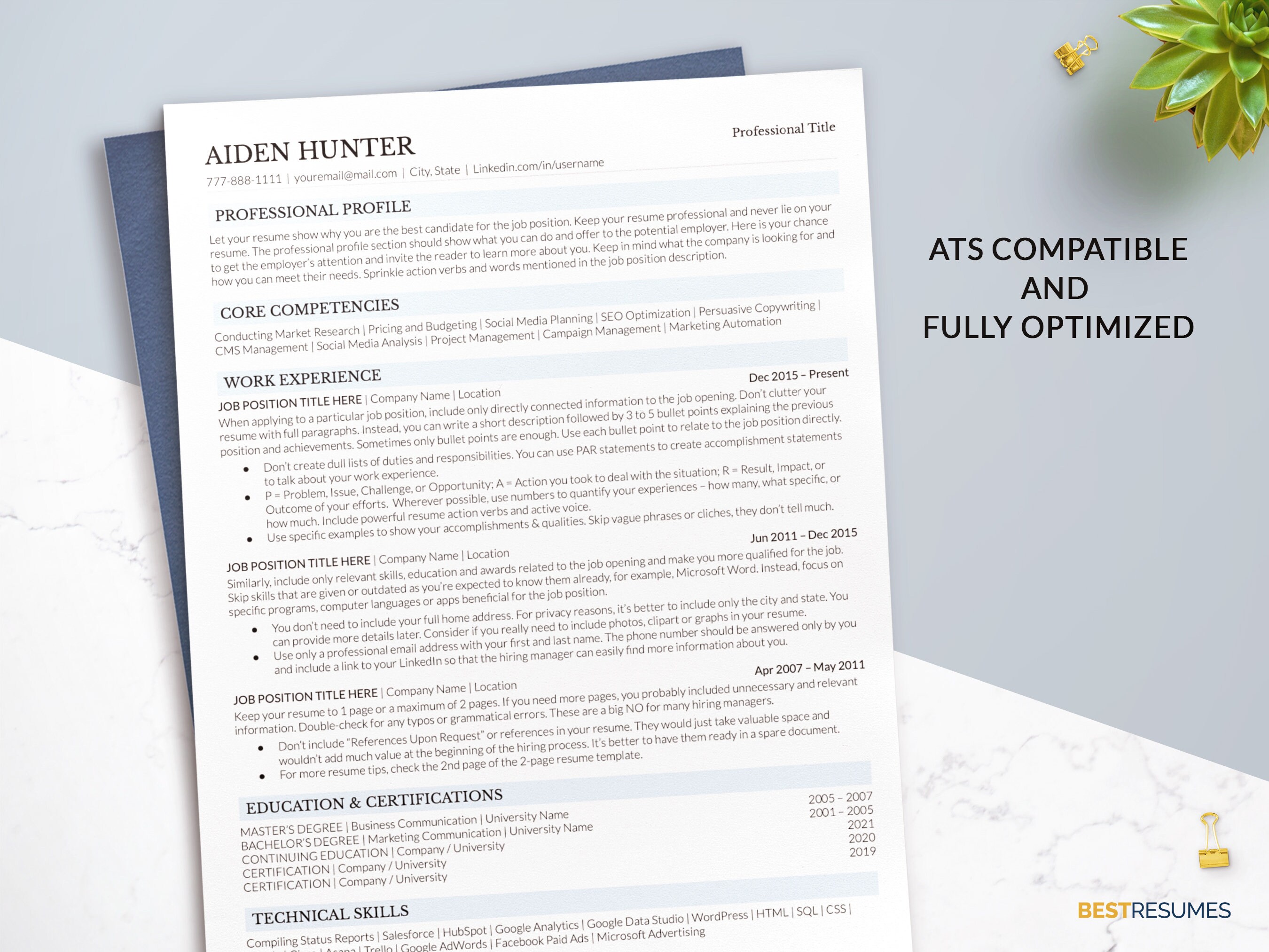 Executive ATS Friendly Resume Template Google Docs, Word, Mac Pages ...
