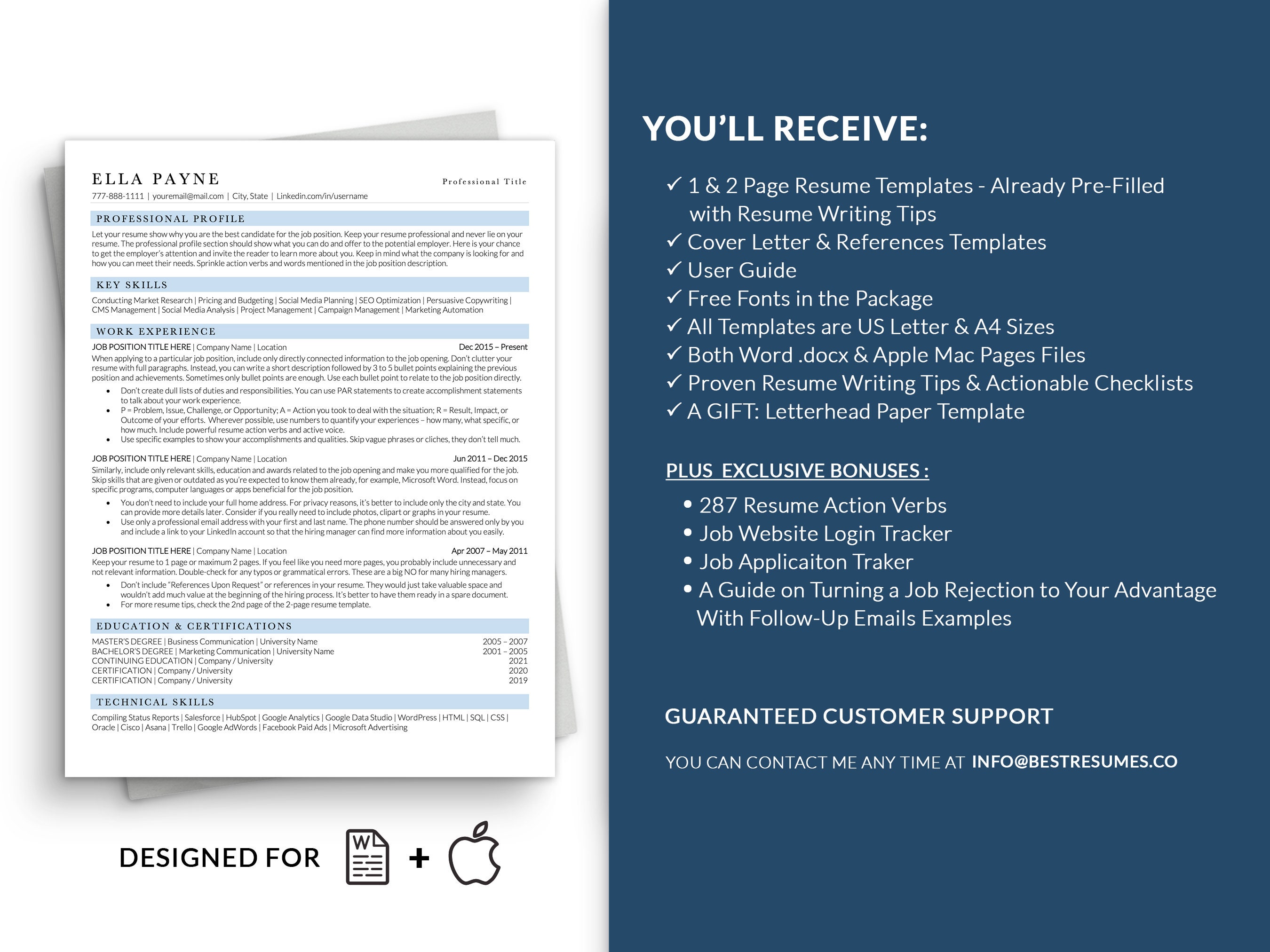 ATS Optimized Resume Template, Simple Resume Template, ATS Clean CV ...