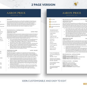 Modern Professional Resume Template Word Blue and Gold, Executive ...