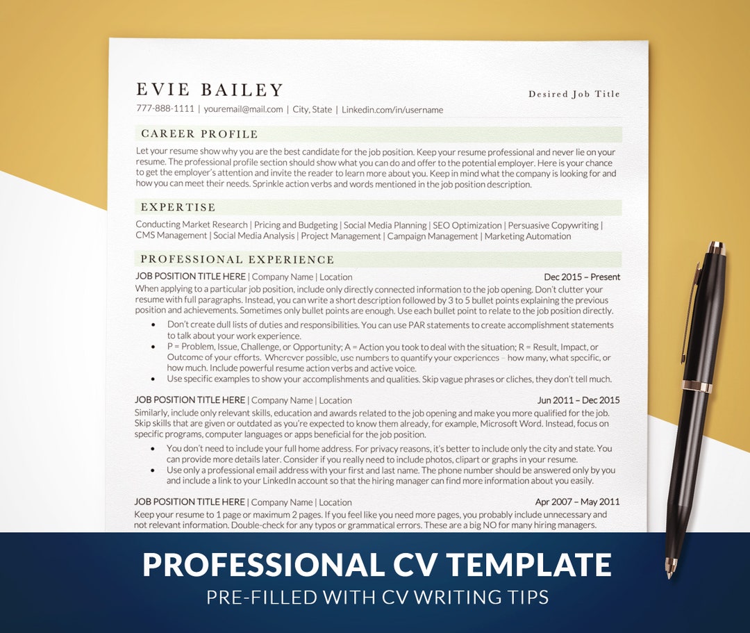 ATS Approved CV Template for Word, Mac Pages, Professional ATS Friendly ...