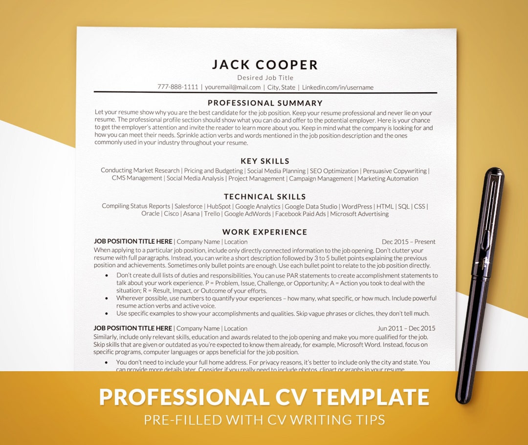 ATS Compatible CV Template Word, Google Docs, Apple Pages, Professional ...