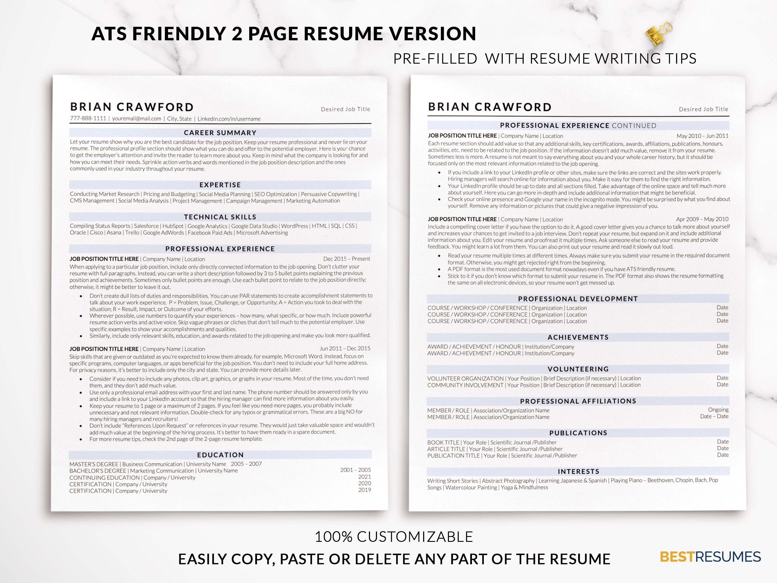Professional Simple ATS Friendly Resume Template for Word, Mac Pages ...
