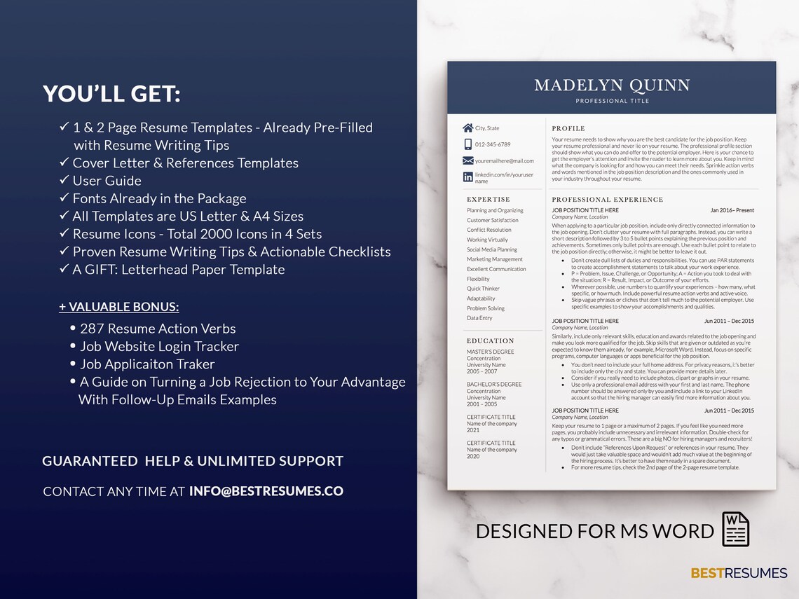 Executive Resume Template, Clean Modern Professional CV Template for ...