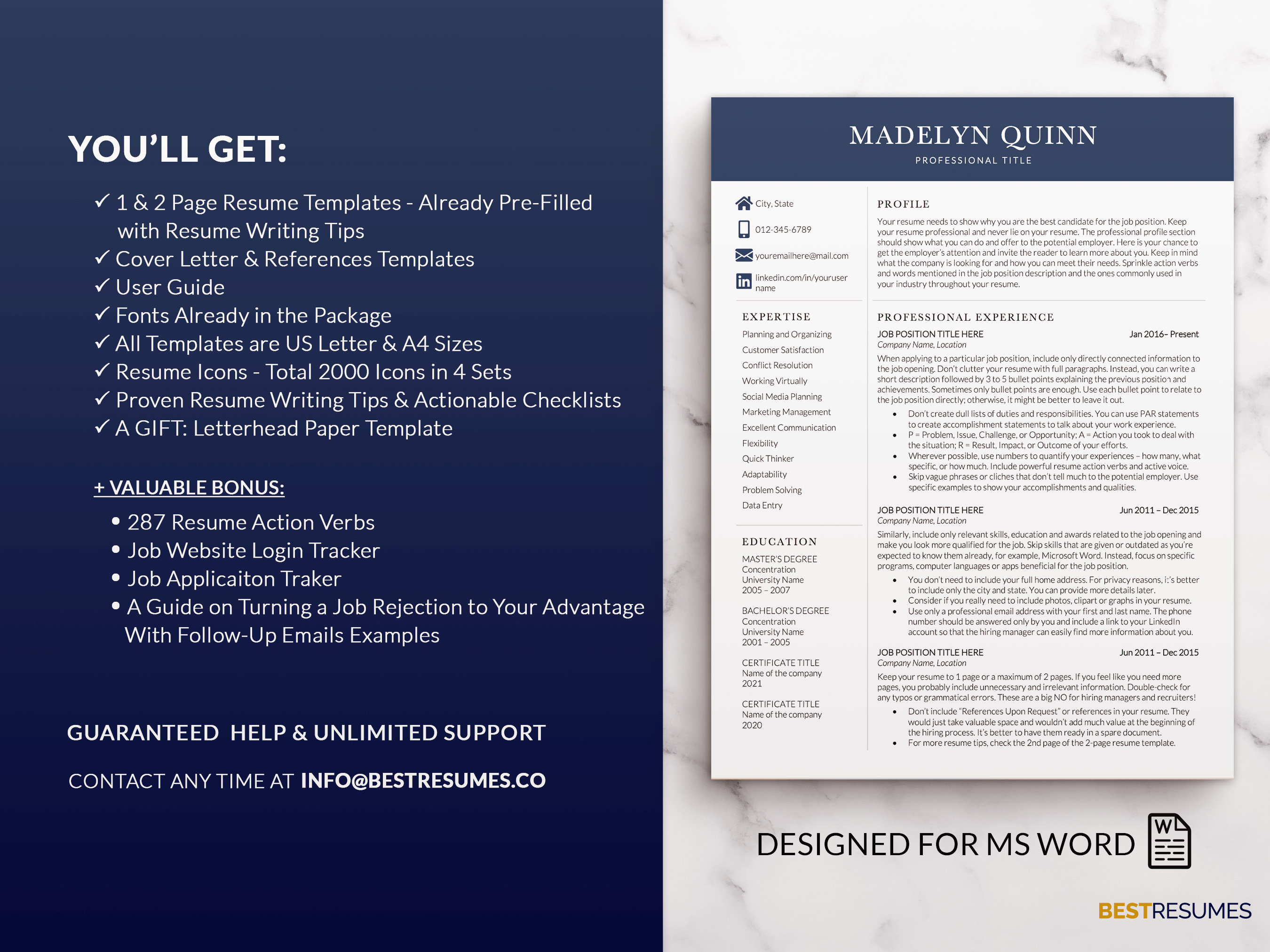 Executive Resume Template, Clean Modern Professional CV Template Word ...