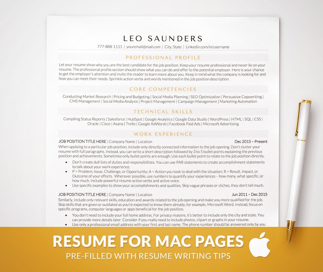 Jats-friendly Job Resume Template for Apple Pages, Google Docs, Word ...