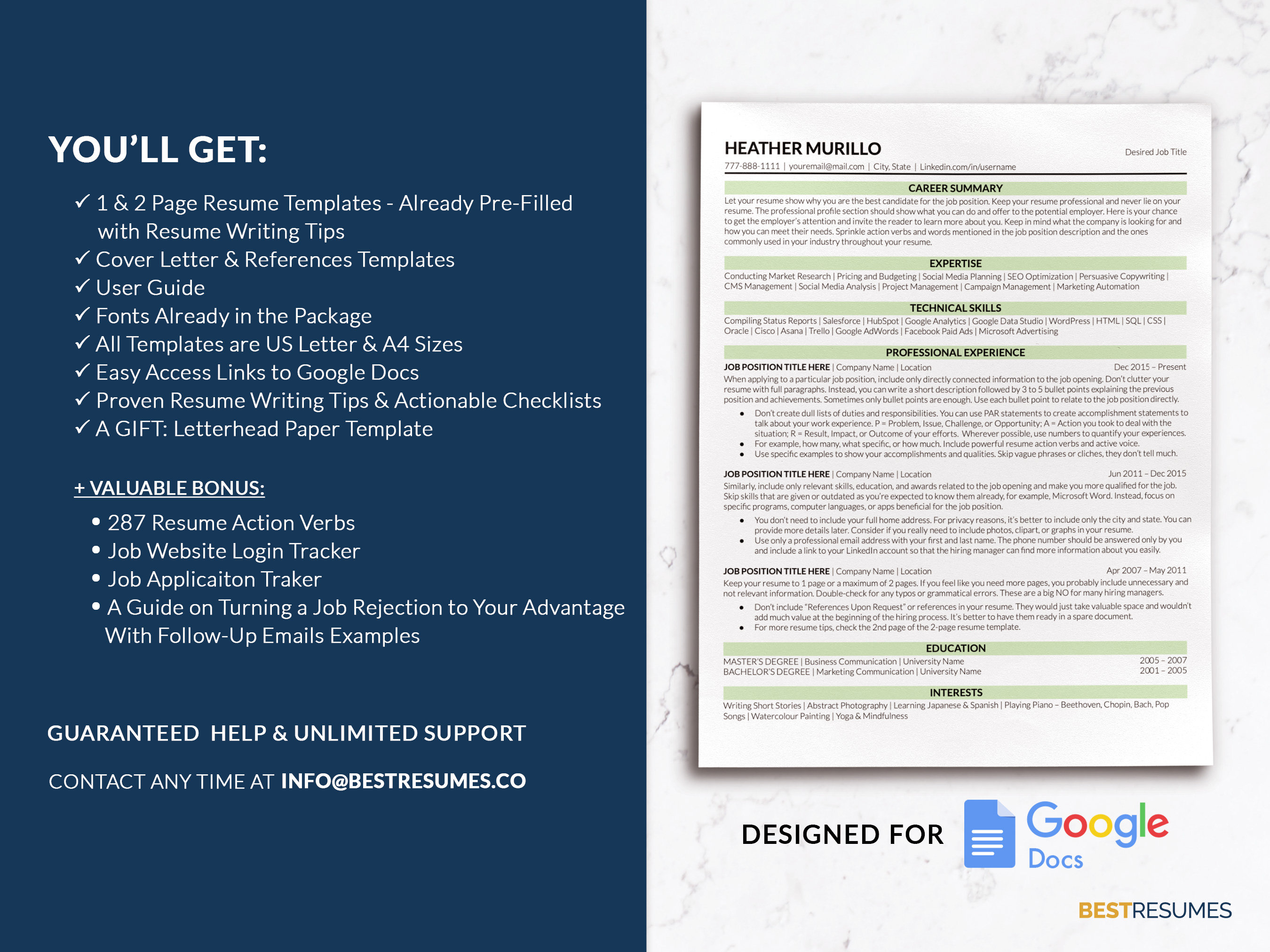 Simple Resume Template Google Docs, ATS Friendly Resume Word, Mac Pages ...