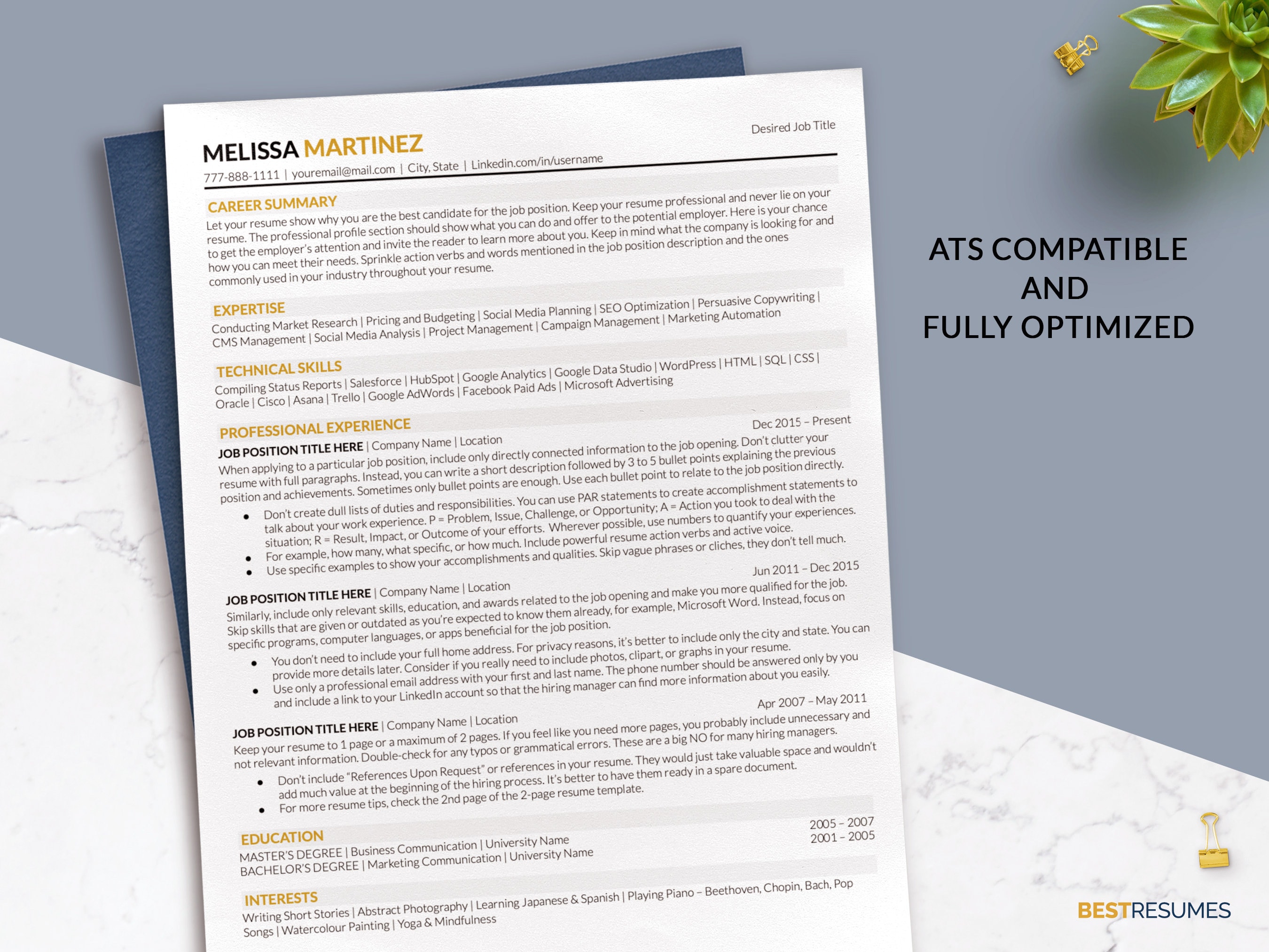 Sophisticated Clean ATS Friendly Resume Template Google Docs, Word, Mac ...