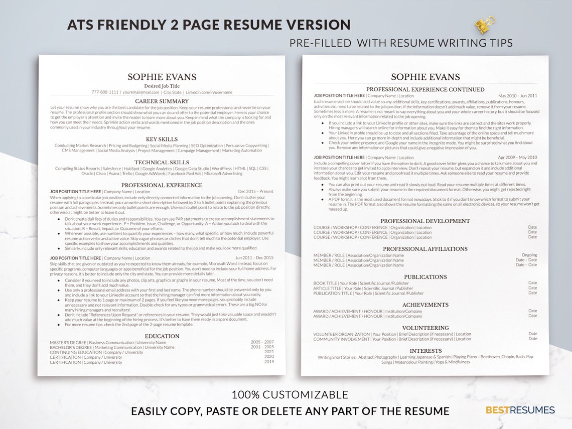 Professional ATS Friendly CV Template Google Docs Simple Ats - Etsy