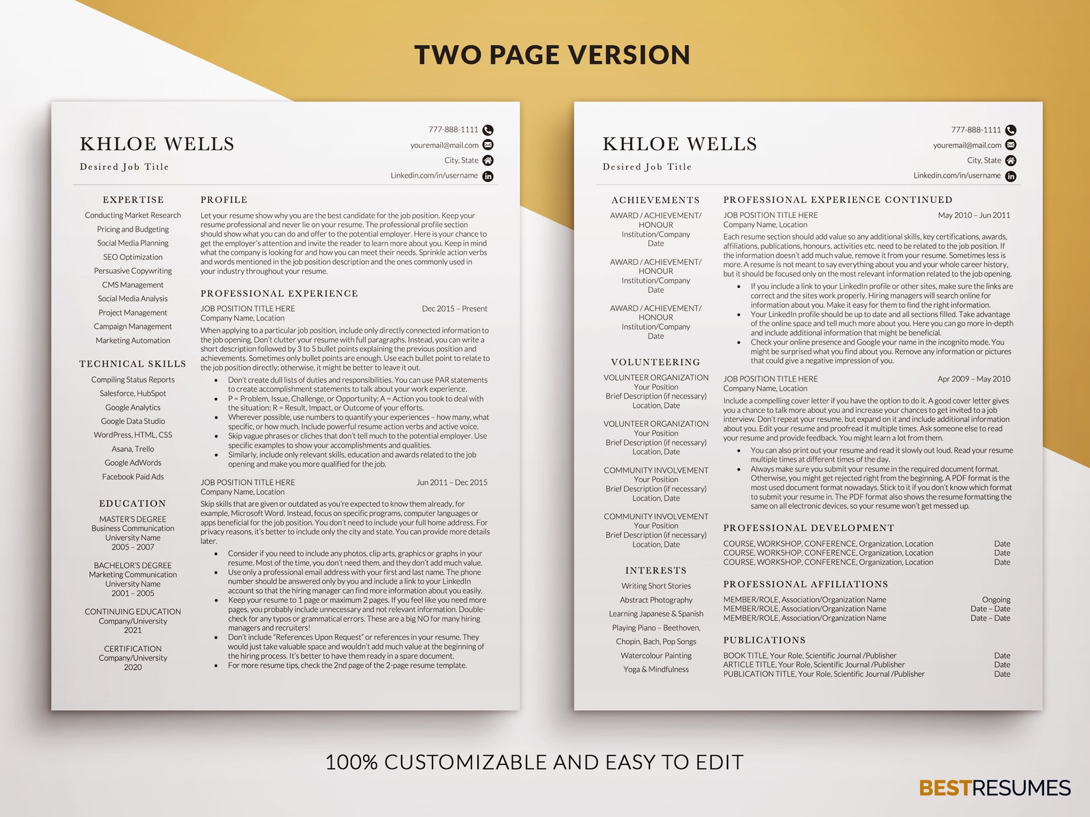 Clean Modern Resume Template for Word, Two Column Resume Word ...