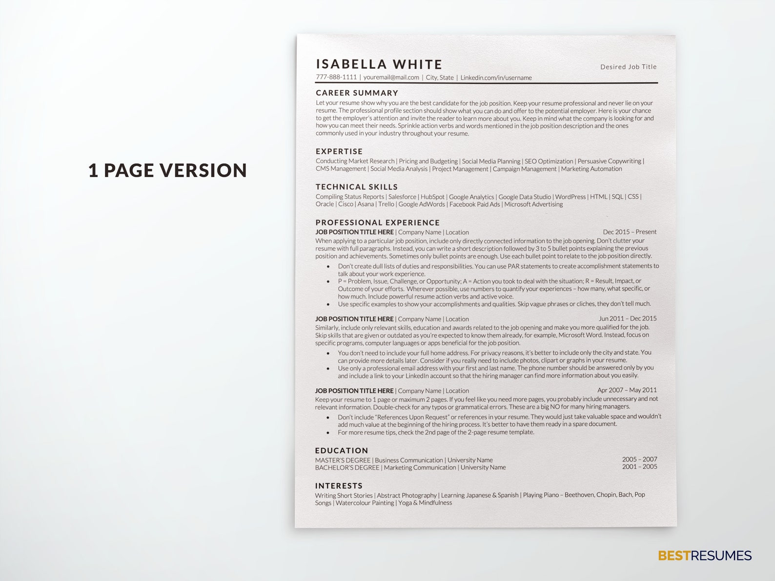 Professional ATS Resume Template for Word, Mac Pages, Google Docs ...