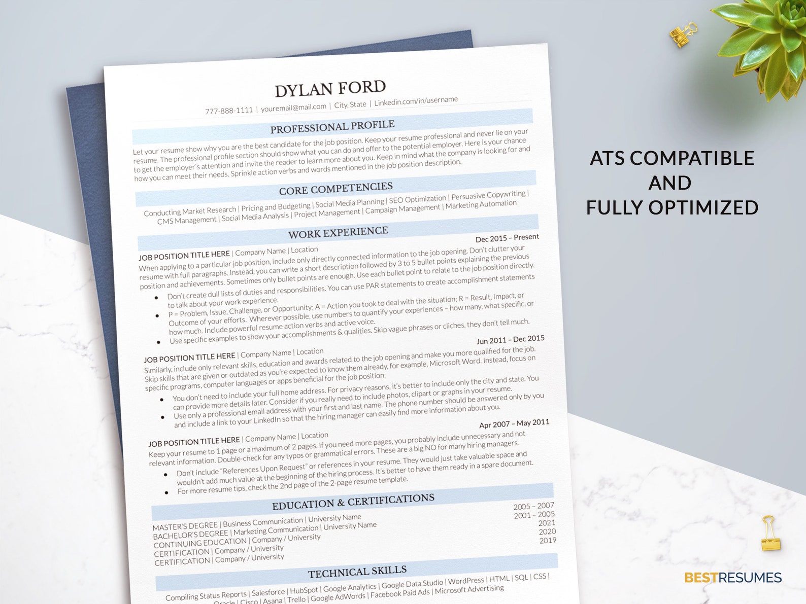 Professional Clean ATS Friendly Resume Template for Google Docs, Word ...
