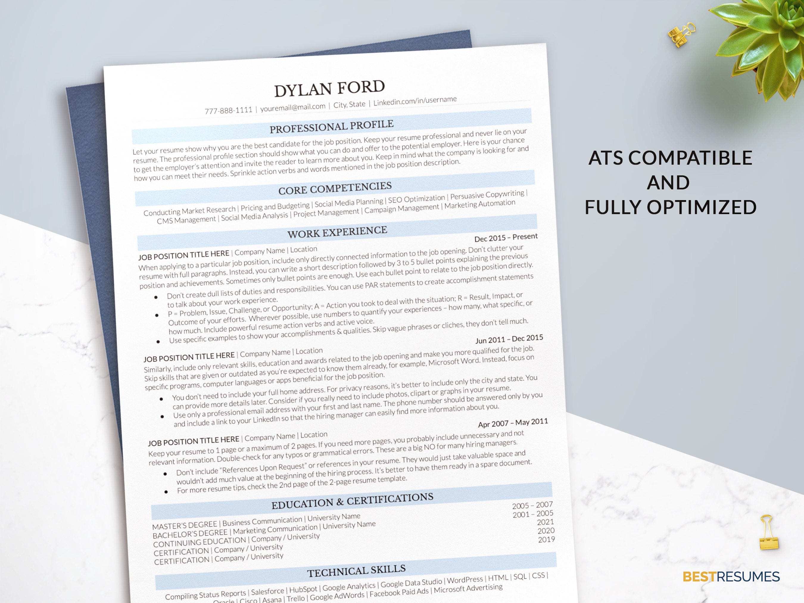 Professional Clean ATS Friendly Resume Template for Google Docs, Word ...