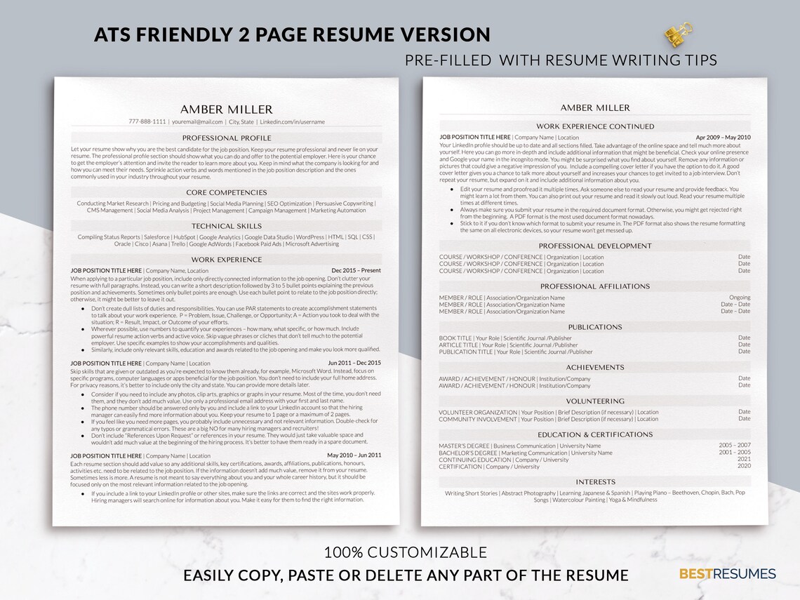 ATS Friendly Resume Template Google Docs, Word, Pages Traditional ...
