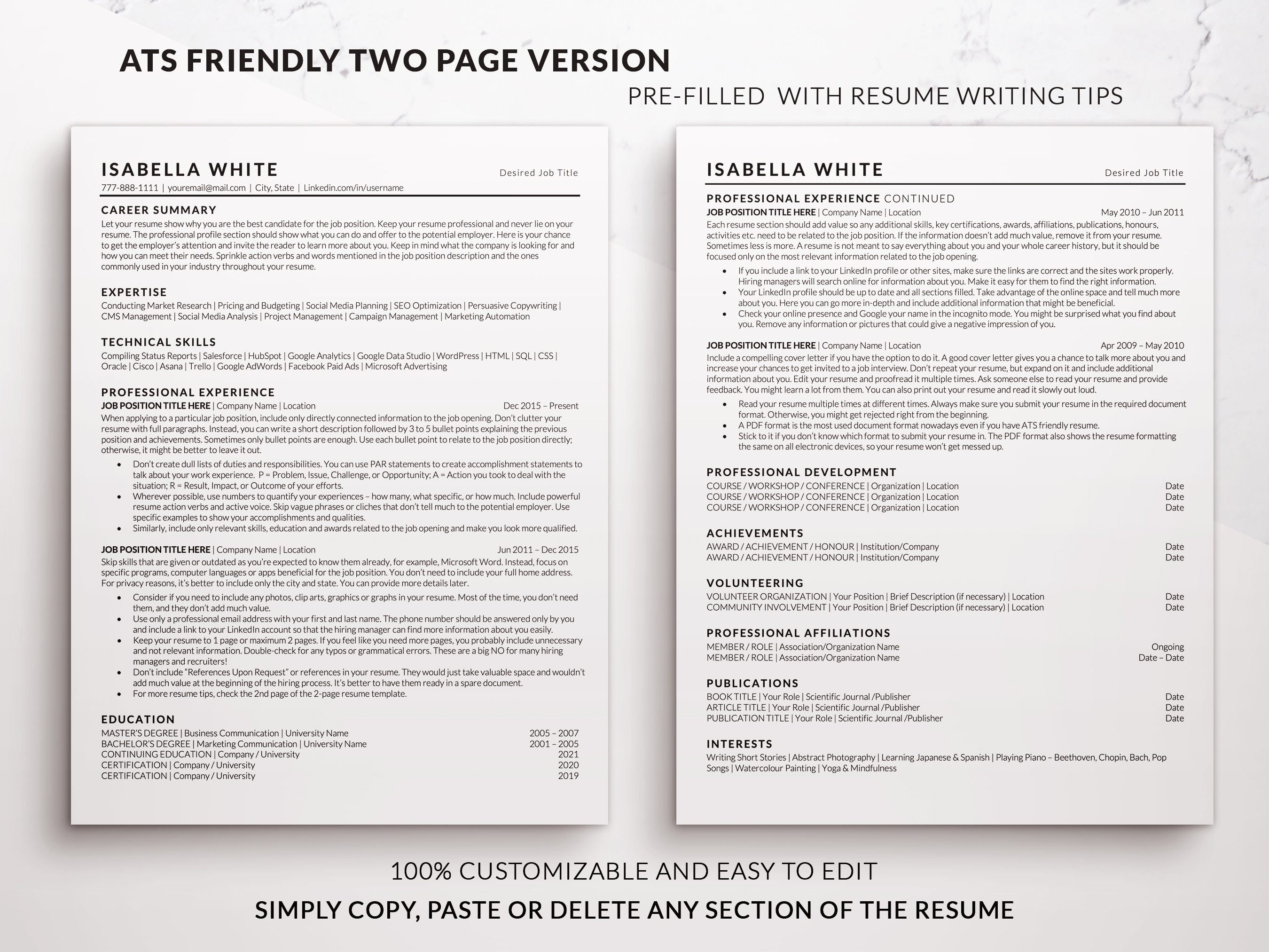 Simple ATS Resume Template Word, Mac Pages, ATS Cv Template Word ...