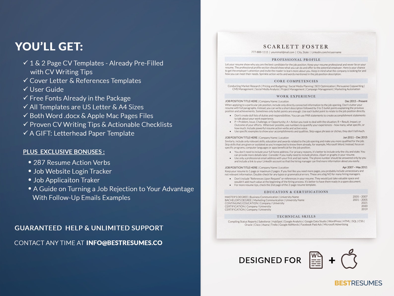 Professional CV Template for Word, Pages, Google Docs, Light Blue CV ...